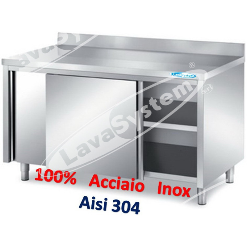 Tavolo Inox Armadiato Professionale con Alzatina cm 200x60x85
