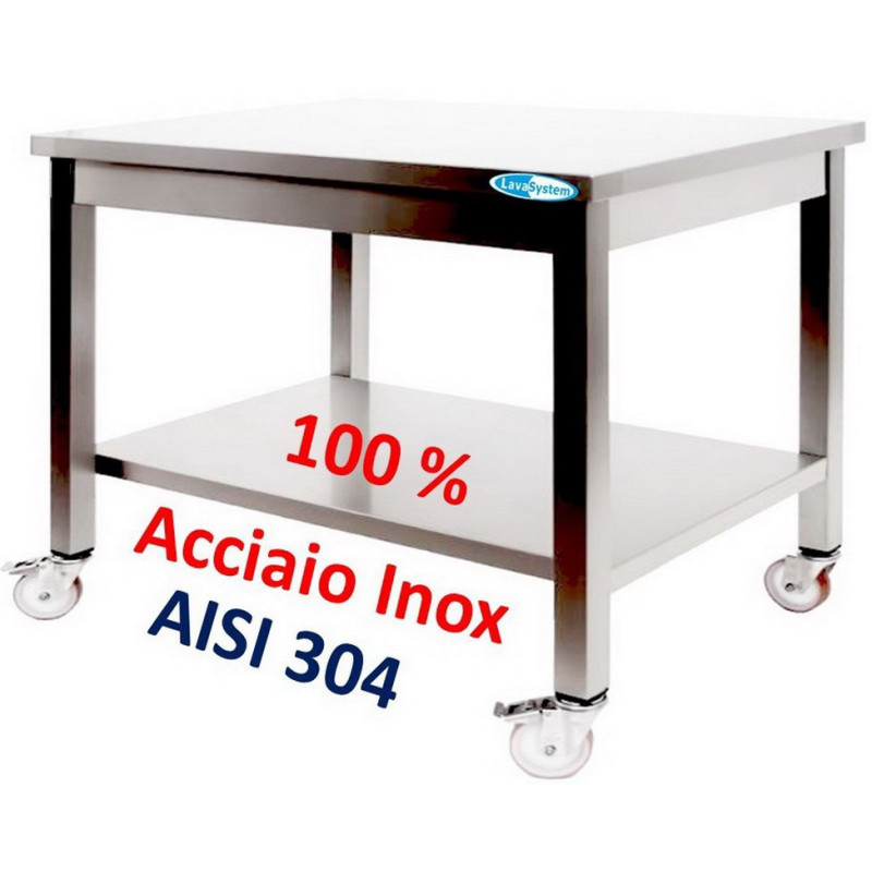 Tavolo Inox Professionale su Ruote cm 90x60x85